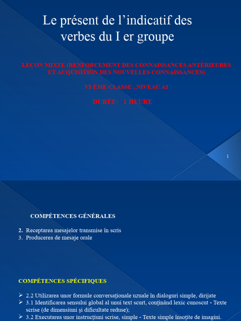 Le Présent de L'indicatif Des Verbes Du I Er Groupe FINAL | PDF | Verbe ...