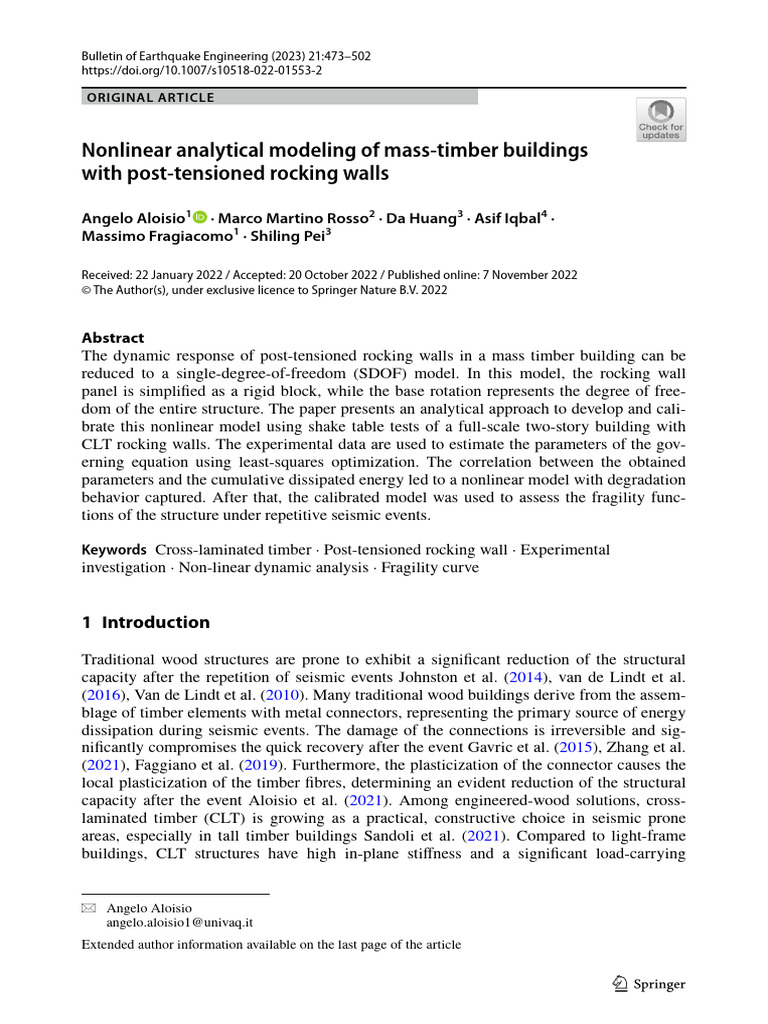 Nonlinear Analytical Modeling of Mass Timber Buildings With Post ...