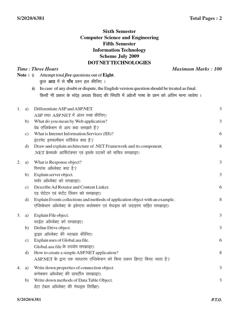 6381 Dot Net Technologies 6381 S 2020 | PDF | Active Server Pages | Xml