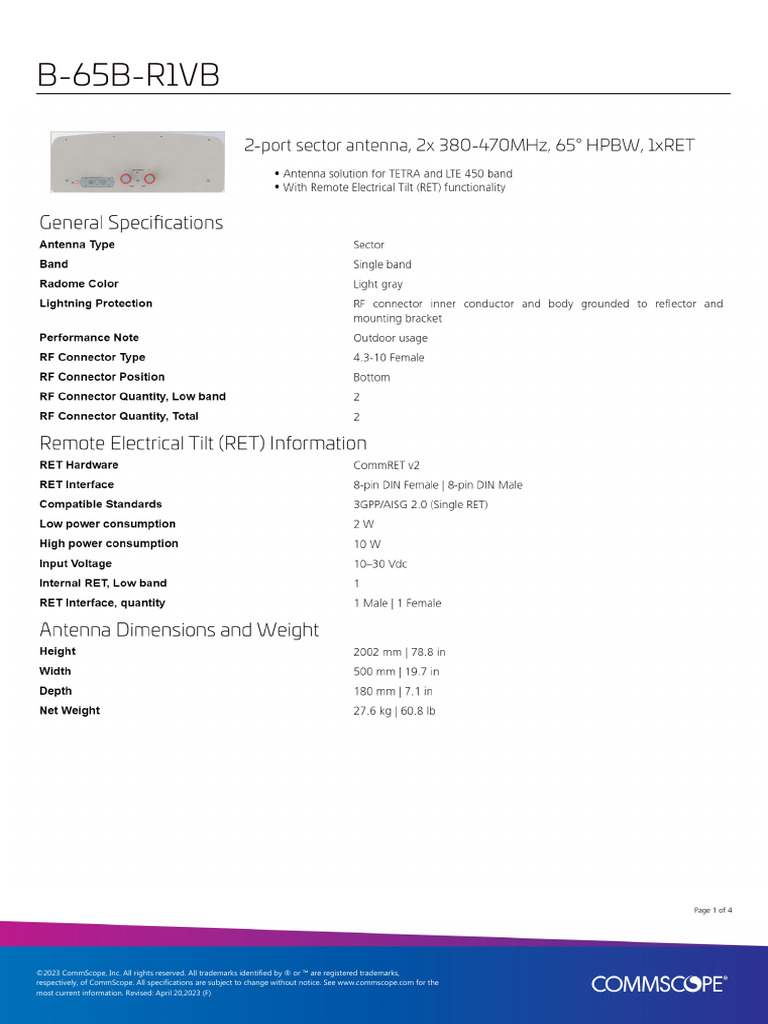 Commscope Antenna B-65B-R1VB Data | PDF | Technology & Engineering