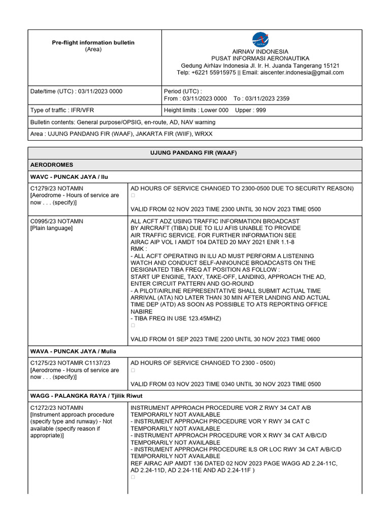 Pib - Area 03 NOV 23 (Dicky) | PDF | Runway | Aviation Safety