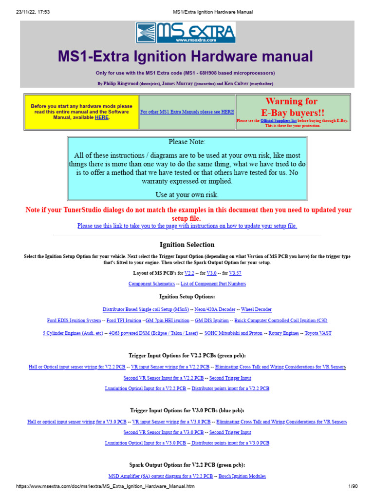 MS1 - Extra Ignition Hardware Manual | PDF | Distributor | Ignition System