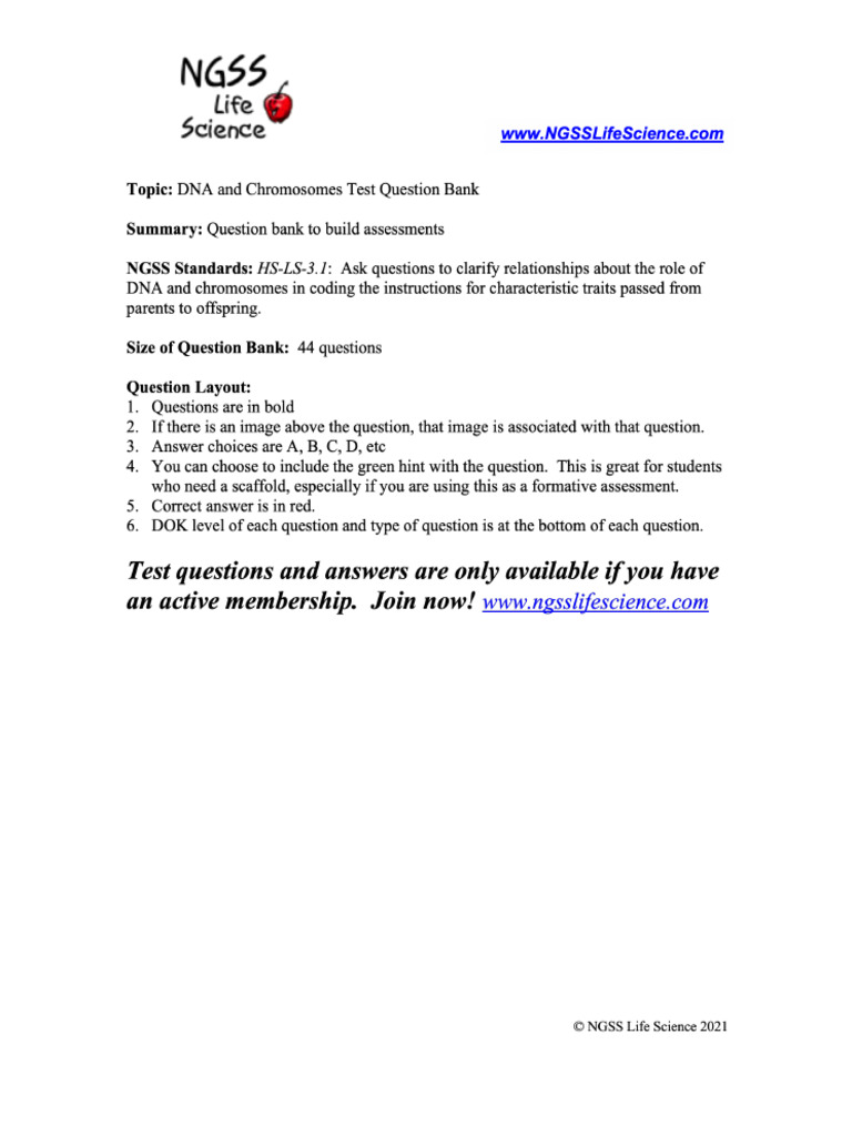 Test Dna Chromosomes | PDF
