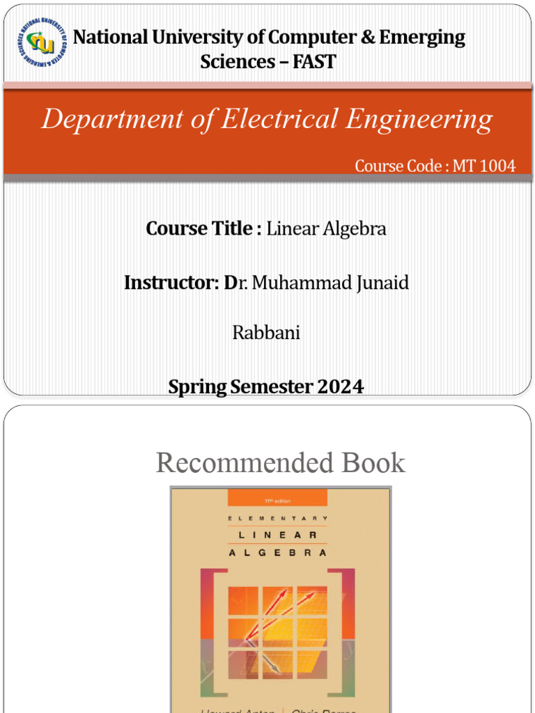 L-1 Linear Algebra Howard Anton Lectures Slides For Student | PDF | System Of Linear Equations ...