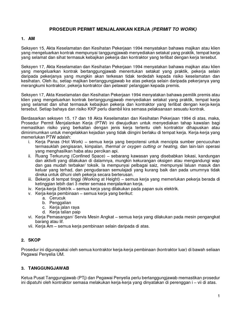 Prosedur Permit Menjalankan Kerja | PDF
