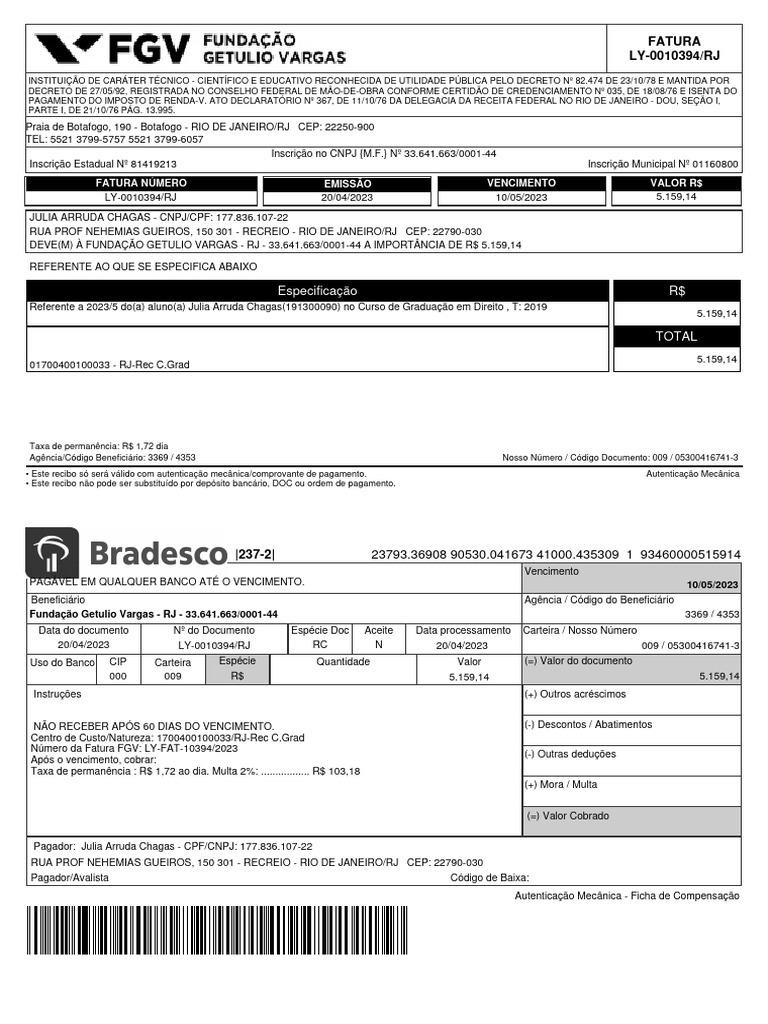 Boleto FGV Mai-2023 | PDF | Brasil
