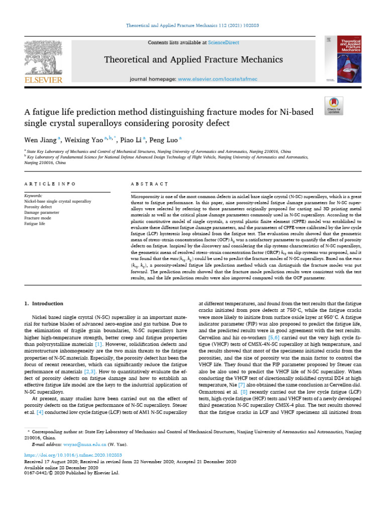 A Fatigue Life Prediction Method Distinguishing Fracture Modes For Ni ...