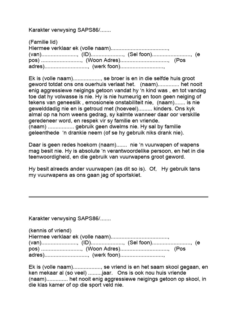Voorbeed Add Karakter Verwysing SAPS86 | PDF