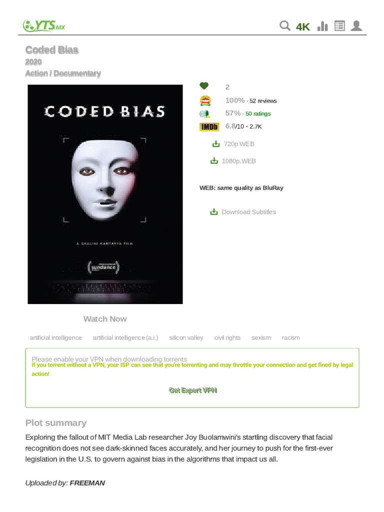 Coded Bias (2020) YIFY - Download Movie TORRENT - YTS | PDF | Artificial Intelligence ...
