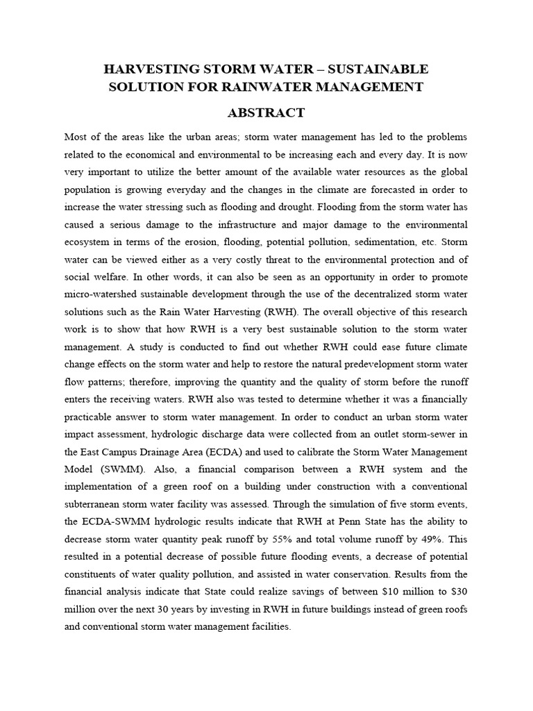 Harvesting Rainwater - Sustainable Solution For Storm-Water Management ...