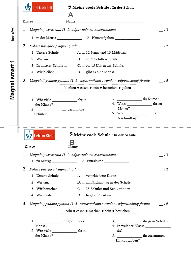 Magnet Smart1 - Kartkowki - 05 - Meine Coole - Schule | PDF