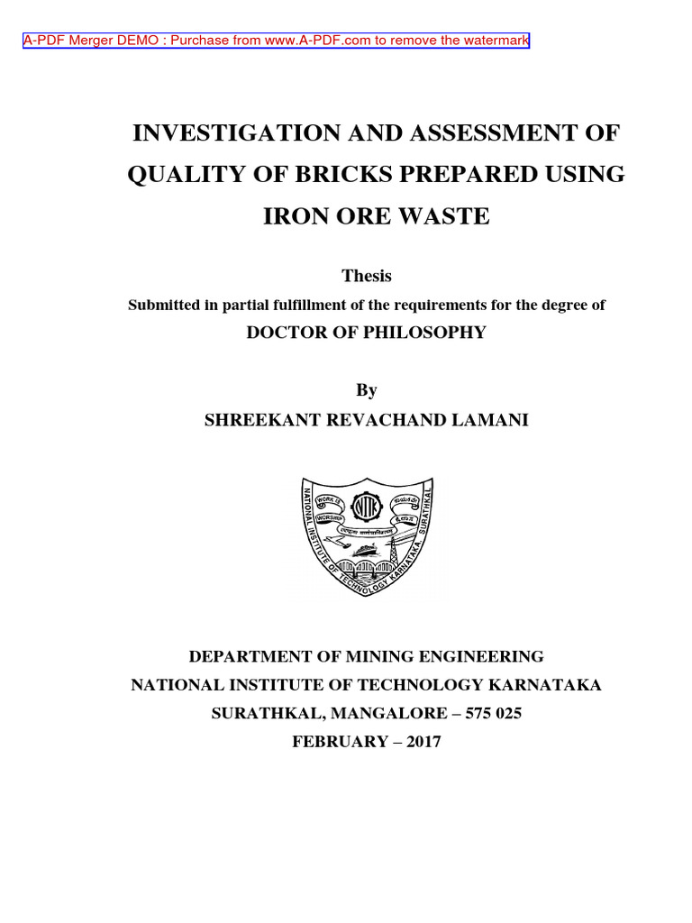 INVESTIGATION AND ASSESSMENT OF QUALITY OF BRICKS PREPARED USING Iron Ore Waste | Download Free ...