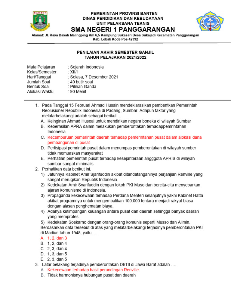 Soal Pas Sej Indo Kelas Xii | PDF