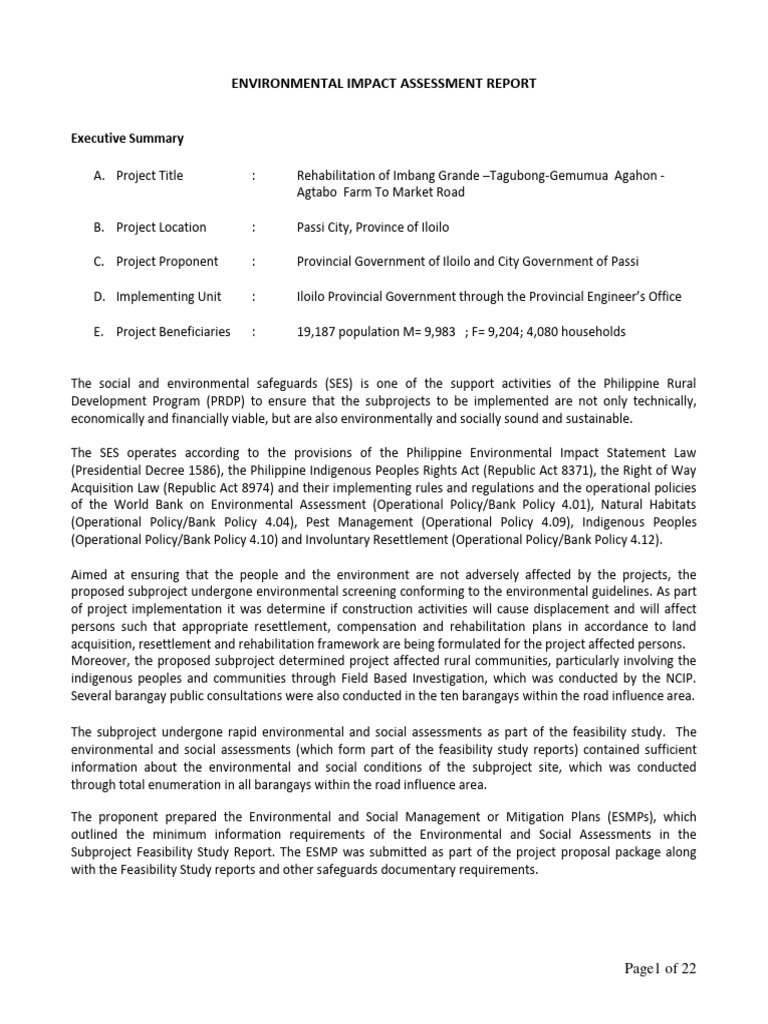 Environmental Impact Assessment Report: Executive Summary | PDF | Road ...
