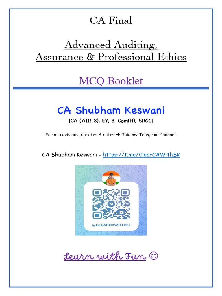 CA Final Audit MCQ Booklet Guide | PDF | Auditor's Report | Audit
