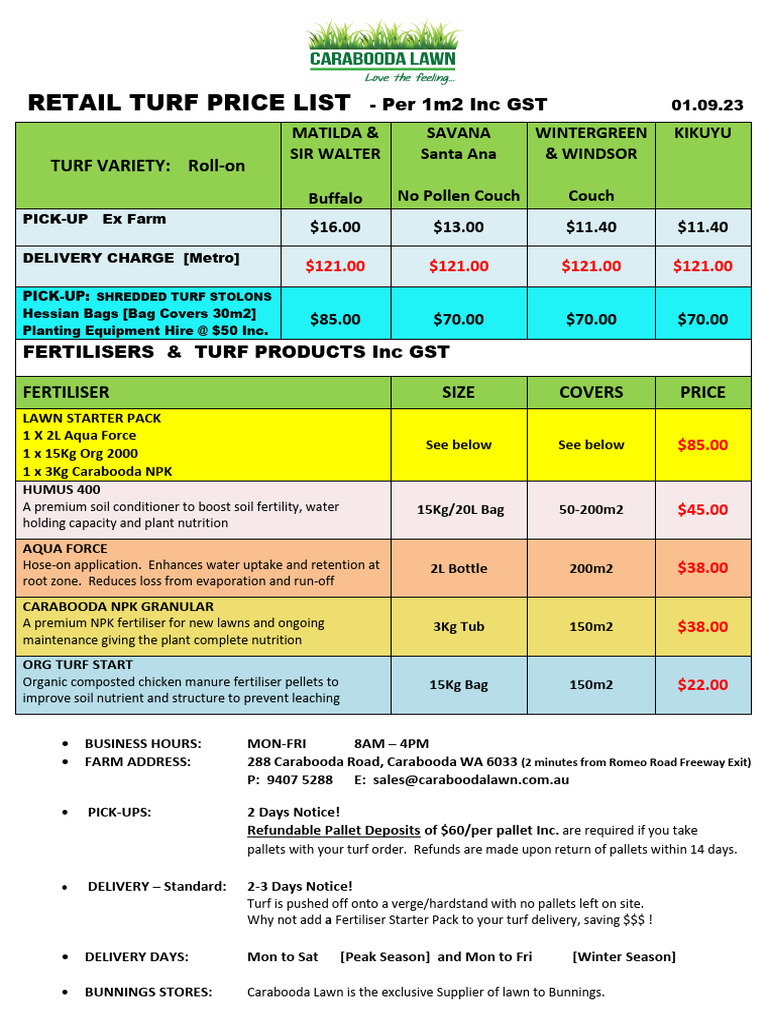 RETAIL PRICE LIST Effective 01.09.23 | PDF | Fertilizer | Soil