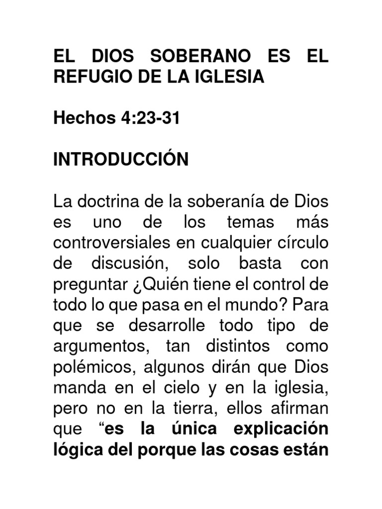 El Dios Soberano Es El Refugio de La Iglesia | PDF | Dios | Libre albedrío