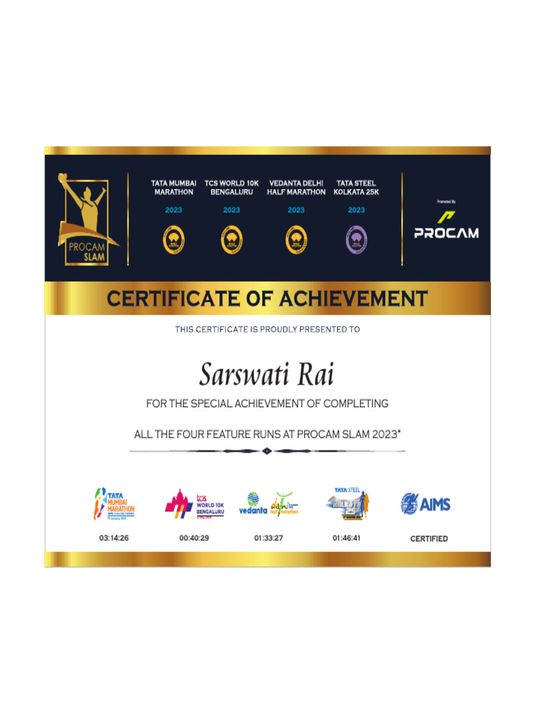 Procam Slam 2023 - Certificate Female | PDF