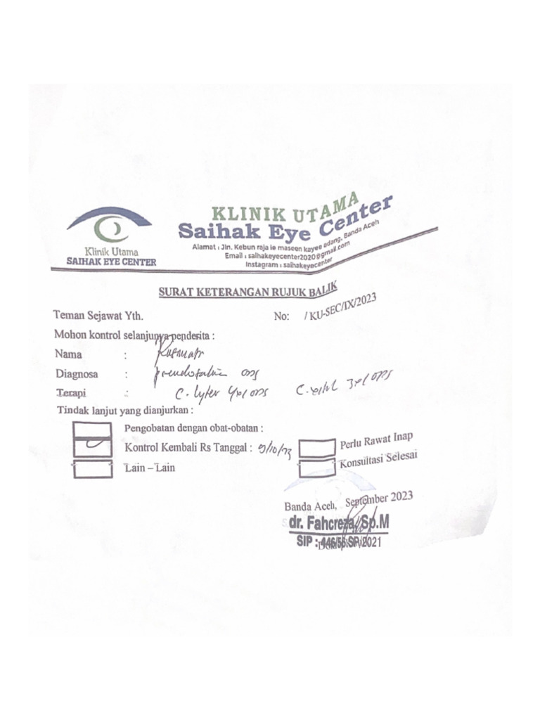 Surat Rujuk Balik Dari RS | PDF