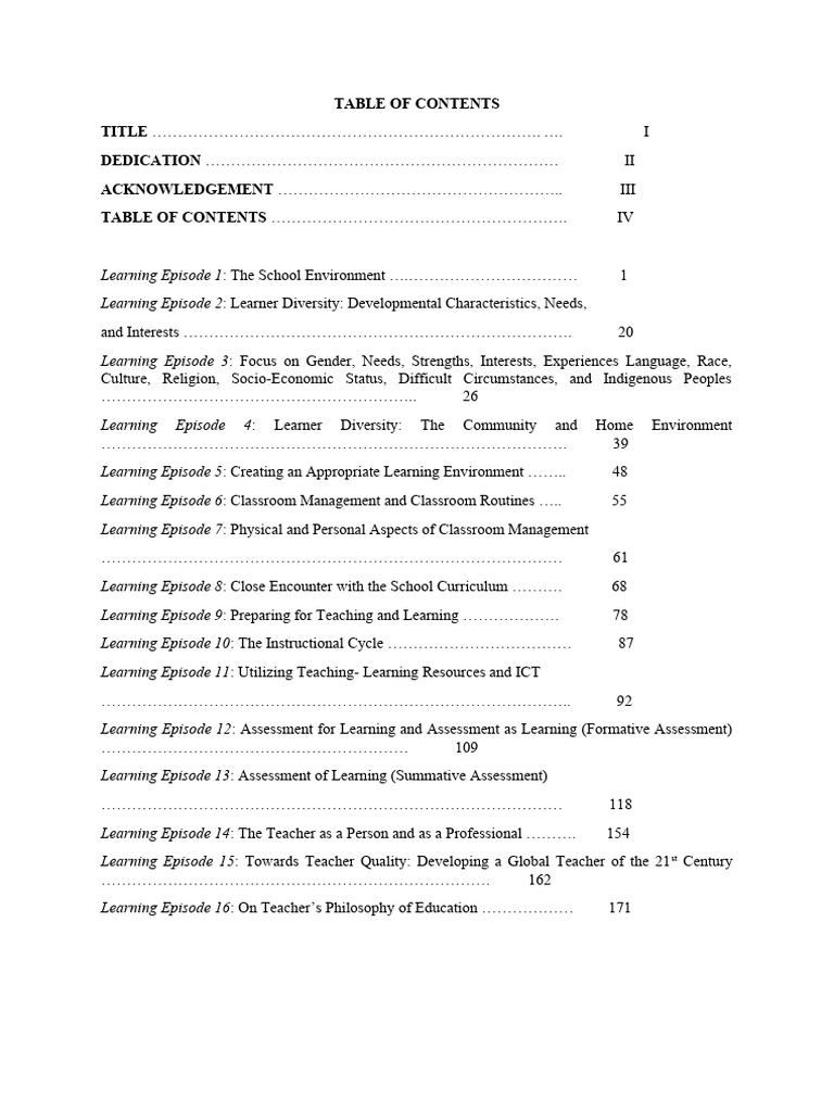Table of Contents - FS1&2 | PDF | Learning | Behavior Modification
