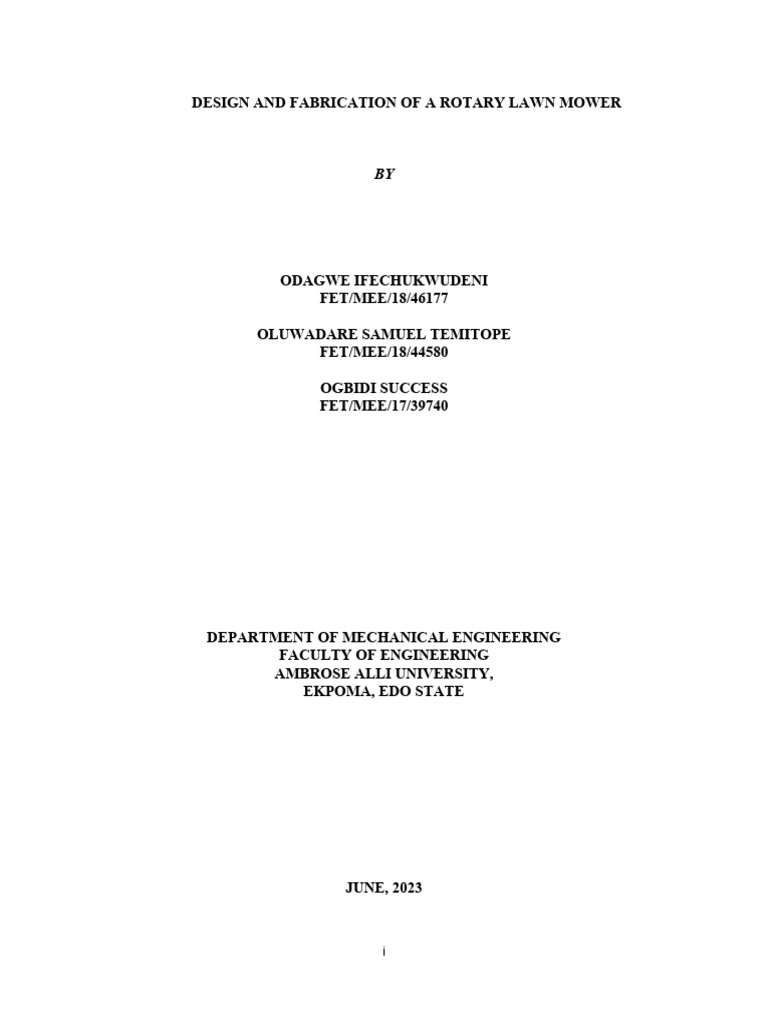 Rotary Lawn Mower Design Project | PDF | Science