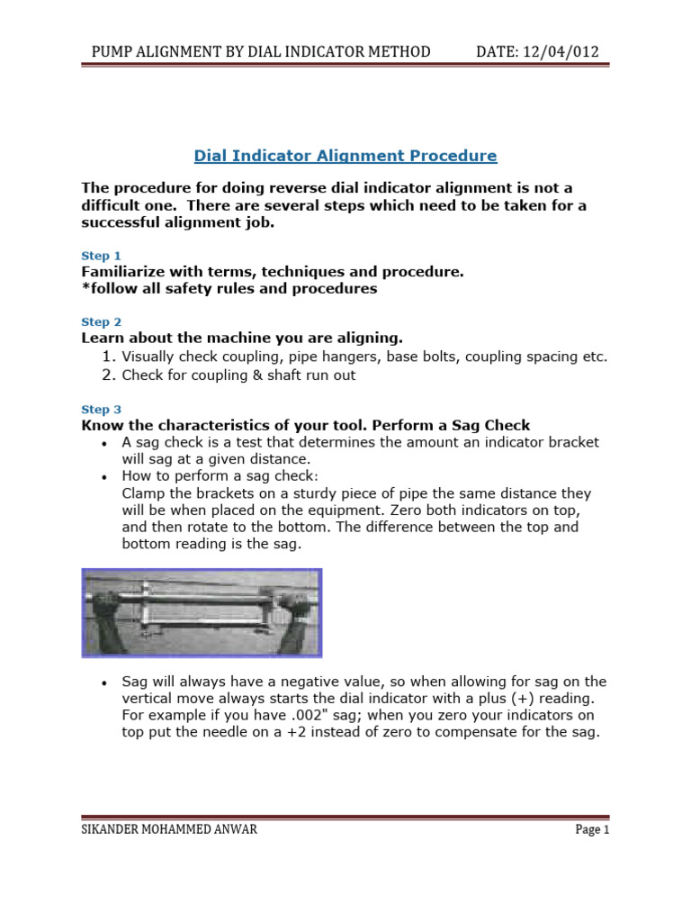 Dial Indicator Pump Alignment Procedure | PDF | Pump | Tools