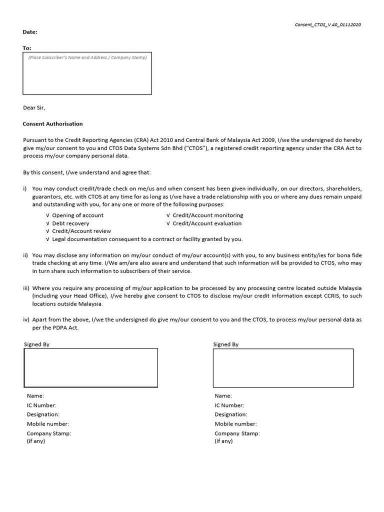 Consent Form CTOS V4.0 | PDF | Justice | Crime & Violence