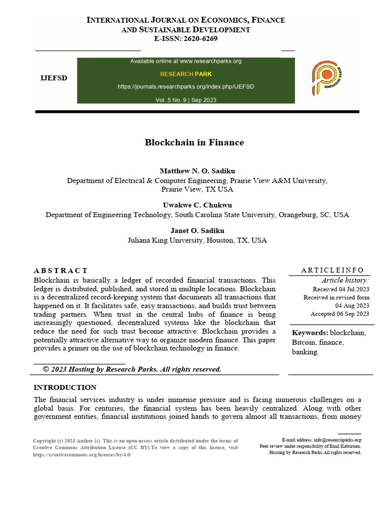 Blockchain in Finance | PDF | Peer To Peer | Computer Network
