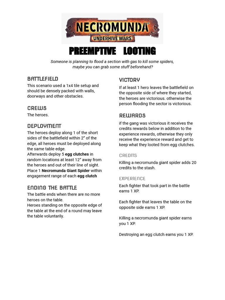 Necromunda Preemptive Looting Scenario | PDF Necromunda Preemptive Looting Scenario | PDF