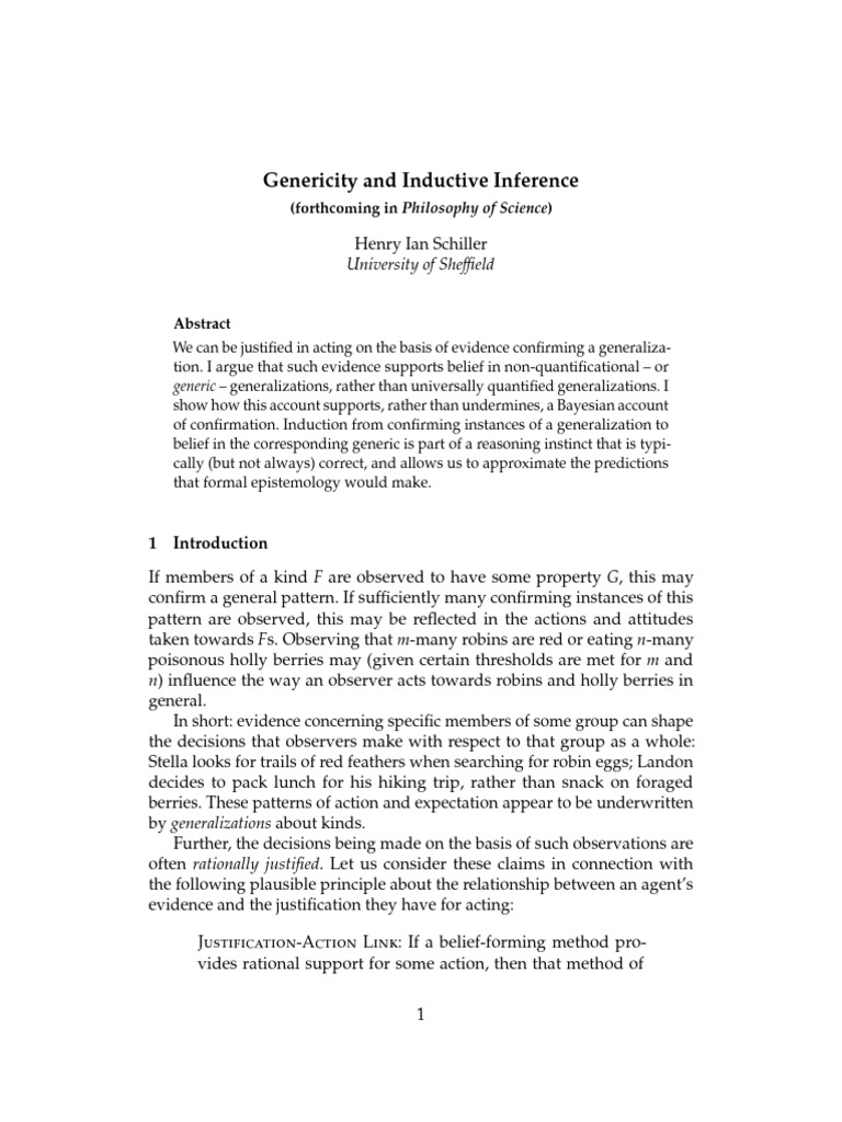 Genericity and Inductive Inference | Download Free PDF | Inductive Reasoning | Rationality