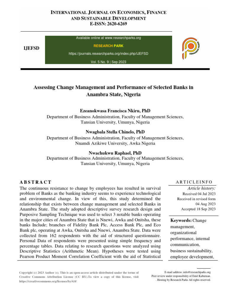 Assessing Change Management and Performance of Selected Banks in ...