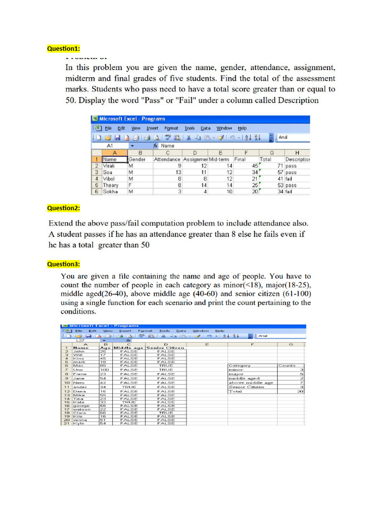 Excel Questions Practice | PDF