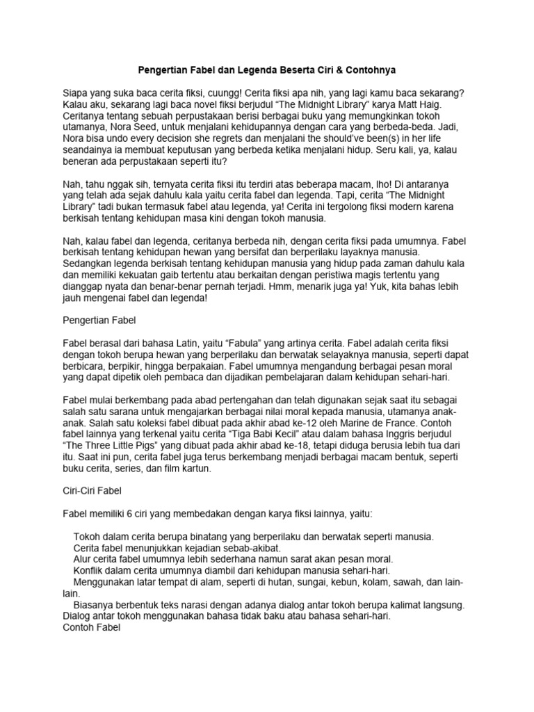 Pengertian dan Contoh Fabel serta Legenda | PDF