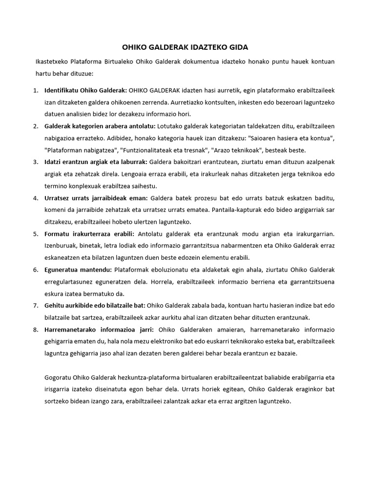 Ohiko Galderak Idazteko Gida | PDF