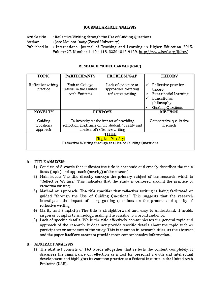 TUGAS - ANALISIS JURNAL - Reflective Writing Through The Use of Guiding ...