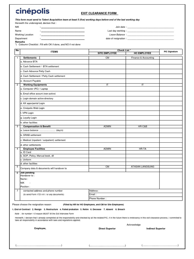 Exit Clearance Form | PDF | Computing | Business