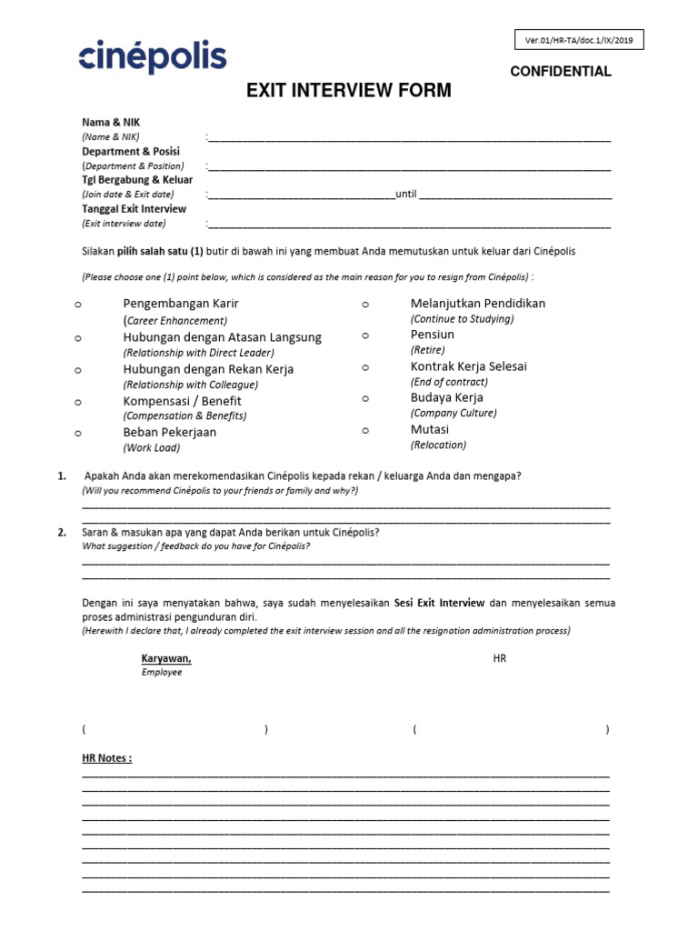 Exit Interview Form | PDF | Karier & Perkembangan | Bisnis