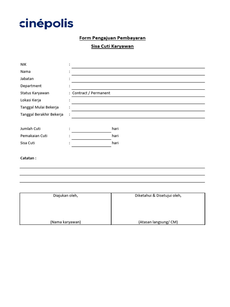 Formulir Pengajuan Pembayaran Sisa Cuti Karyawan | PDF