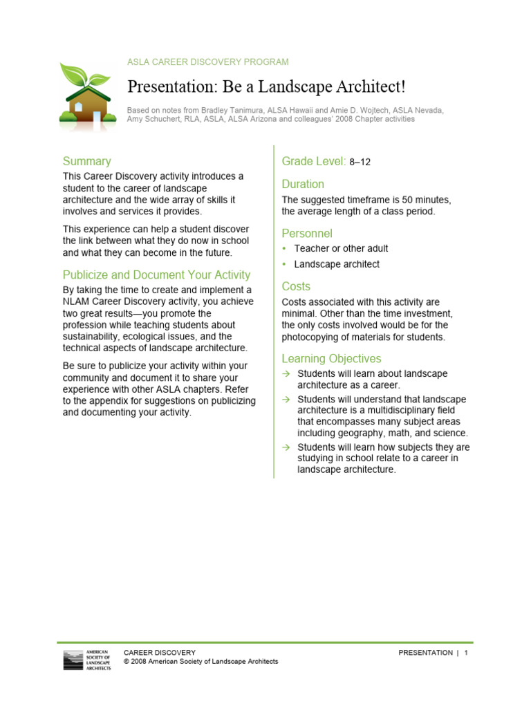 Landscape Architecture Career Discovery Guide | PDF | Landscape ...