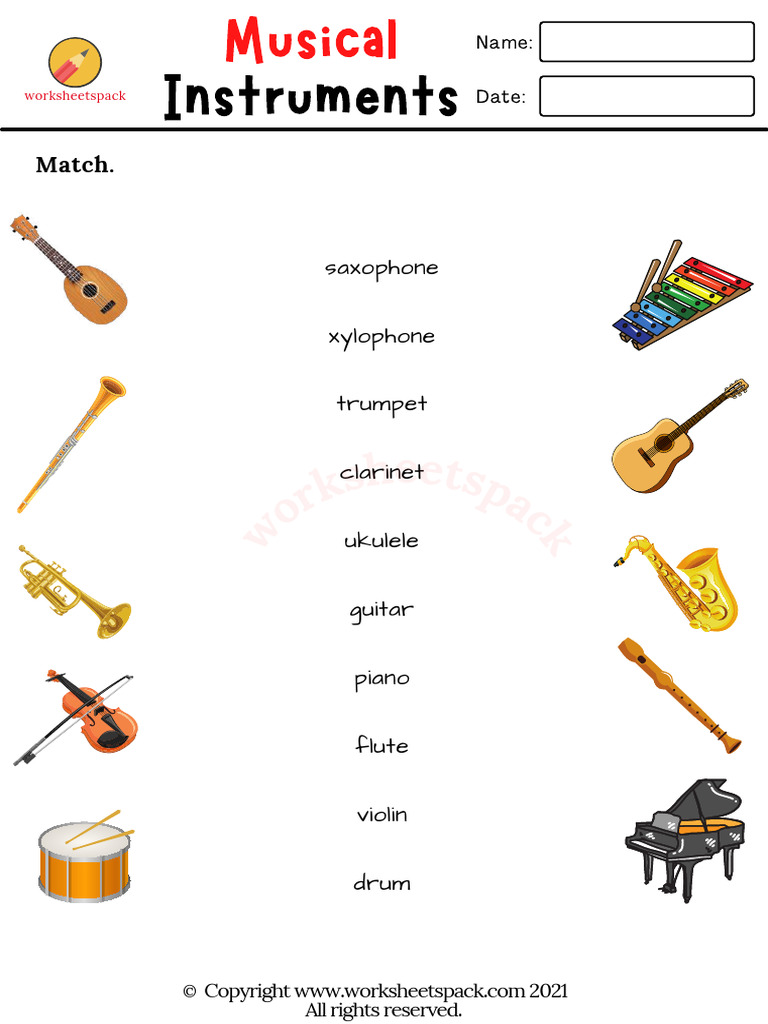 Musical Instruments Matching Worksheet | PDF