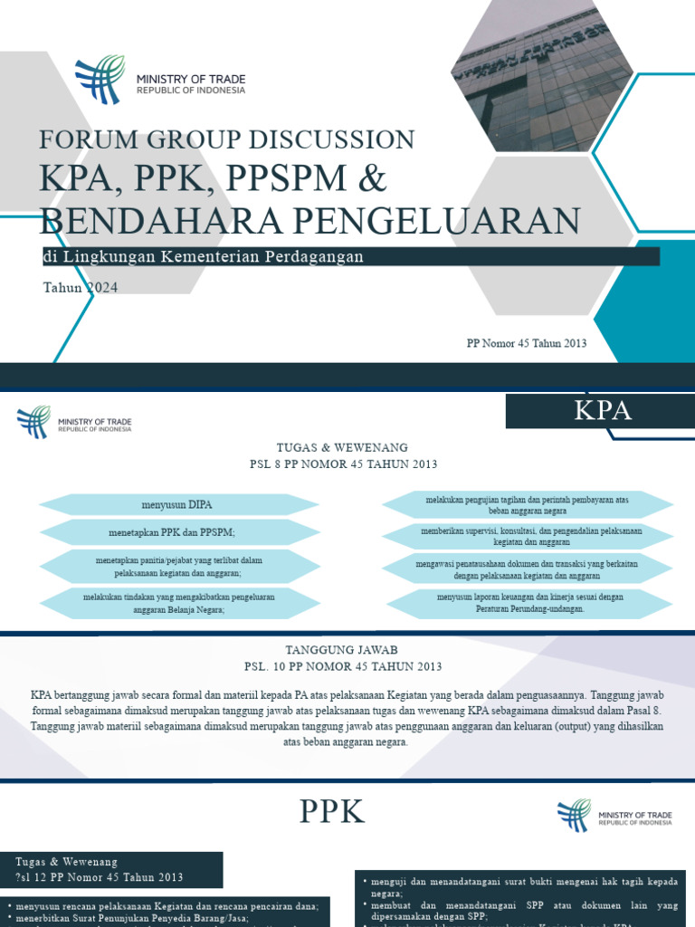 Materi Kpa, PPK, PPSPM, Bendahara Pengeluaran | PDF