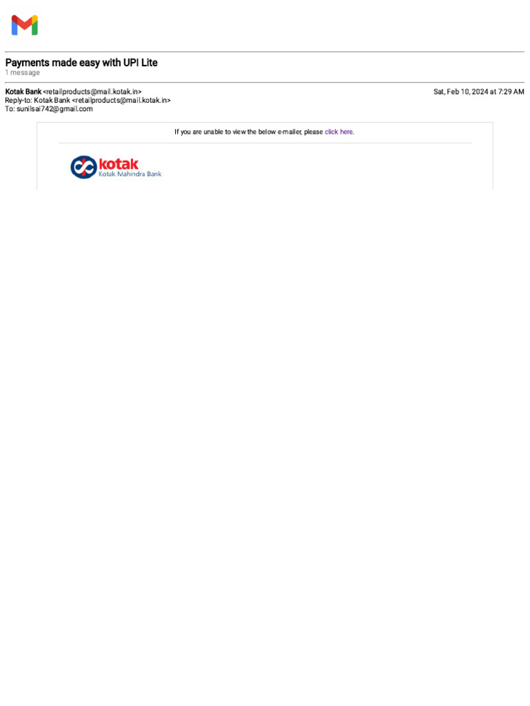 Gmail - Payments Made Easy With UPI Lite | PDF