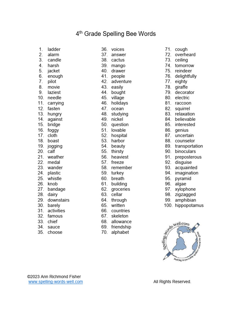 4th Grade Spelling Bee Word List | PDF