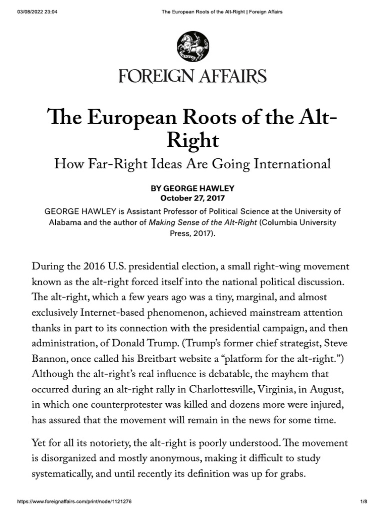 The European Roots of The Alt-Right | PDF