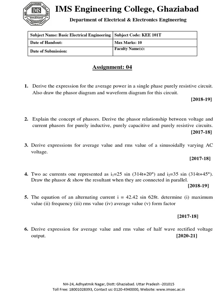 Basic Electrical Engineering Assignment | PDF