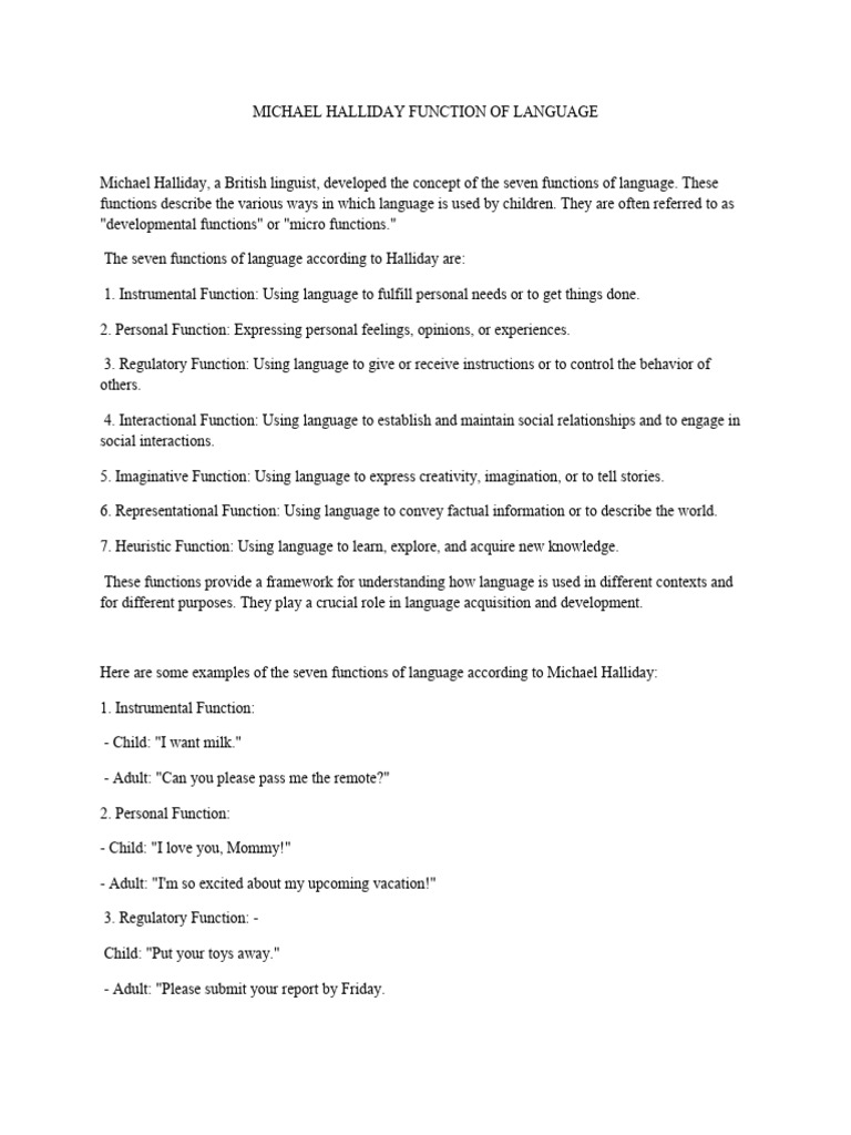 Michael Halliday Function of Language | PDF | Language Acquisition ...