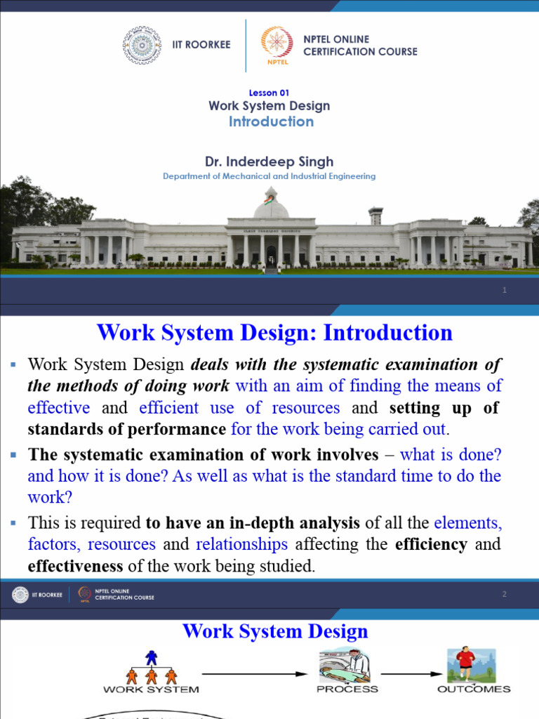 Lecture 01 Work System Design-Introduction | PDF | Human Factors And Ergonomics | System