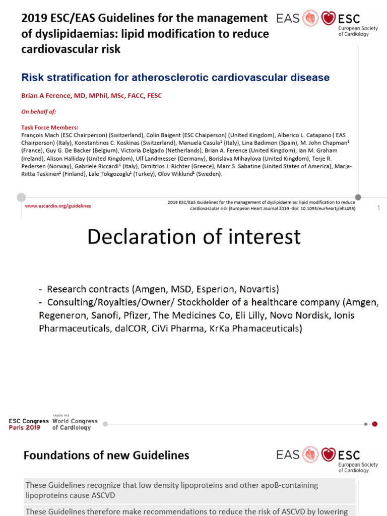 2019 ESC/EAS Dyslipidaemia Guidelines | PDF | Low Density Lipoprotein ...