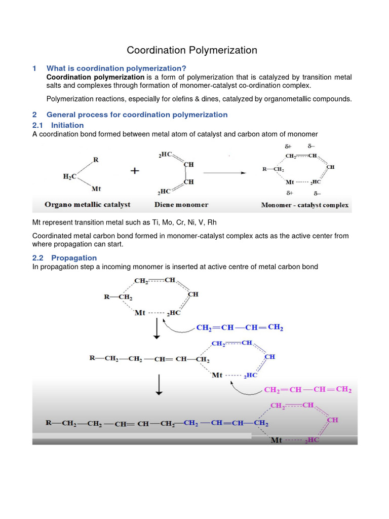 Coordination Polymerization | PDF | Polymers | Coordination Complex