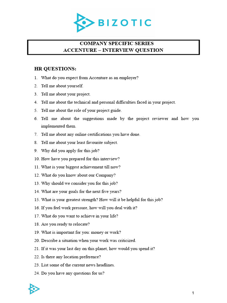 Accenture Interview Questions Guide | PDF | C++ | Method (Computer Programming)